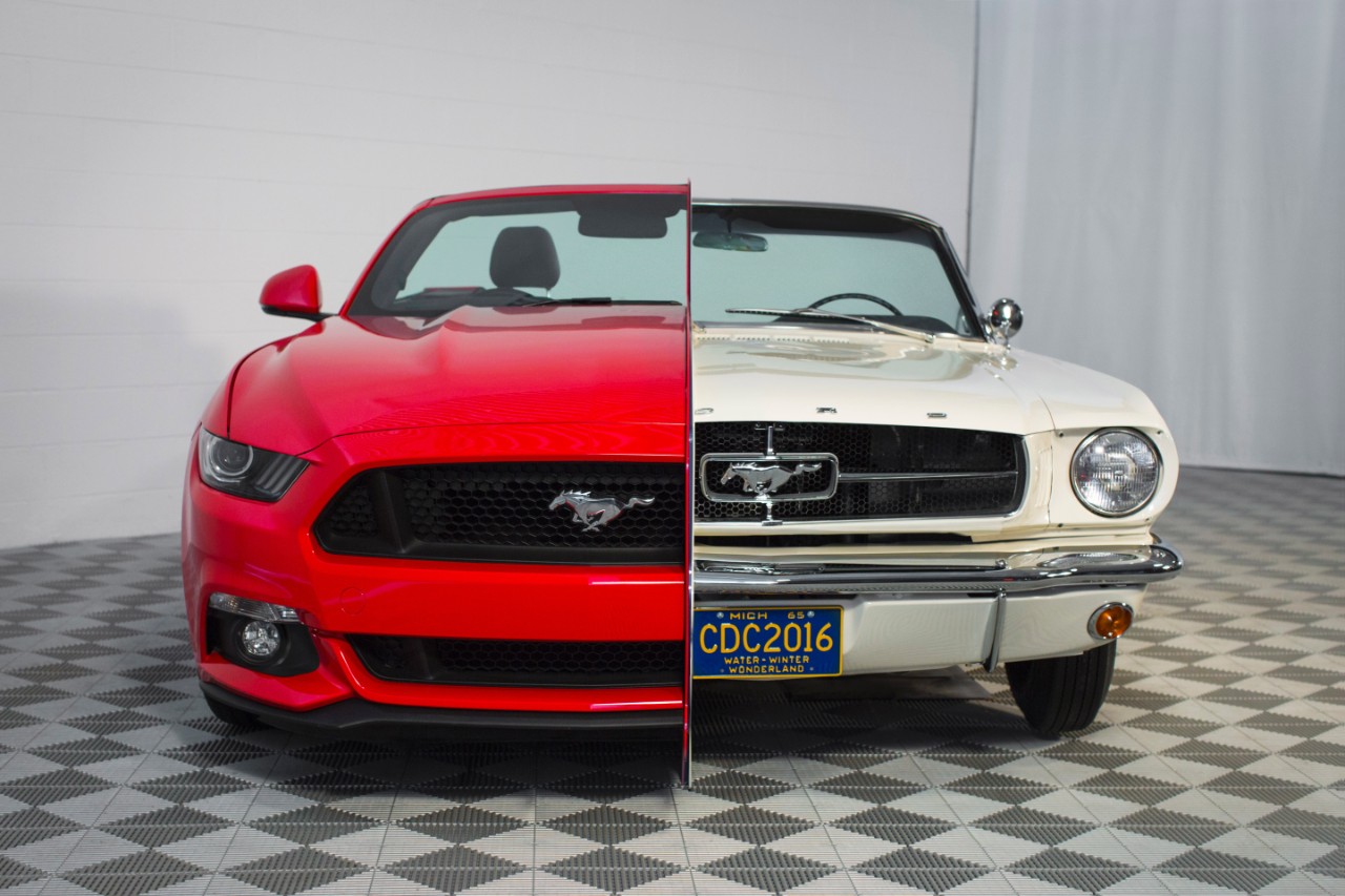 This Side-by-Side 1965, 2015 Ford Mustang Display Showcases 50 Years of ...