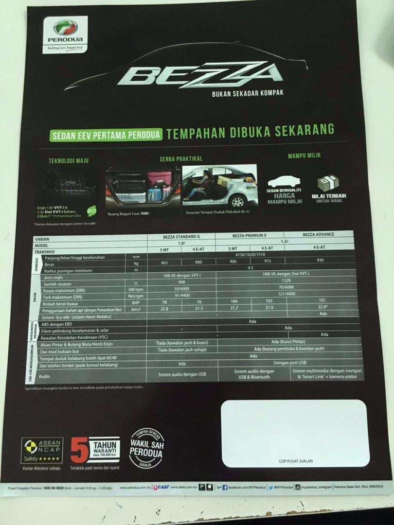 2016 Perodua Bezza, full specifications leaked! - Autofreaks.com
